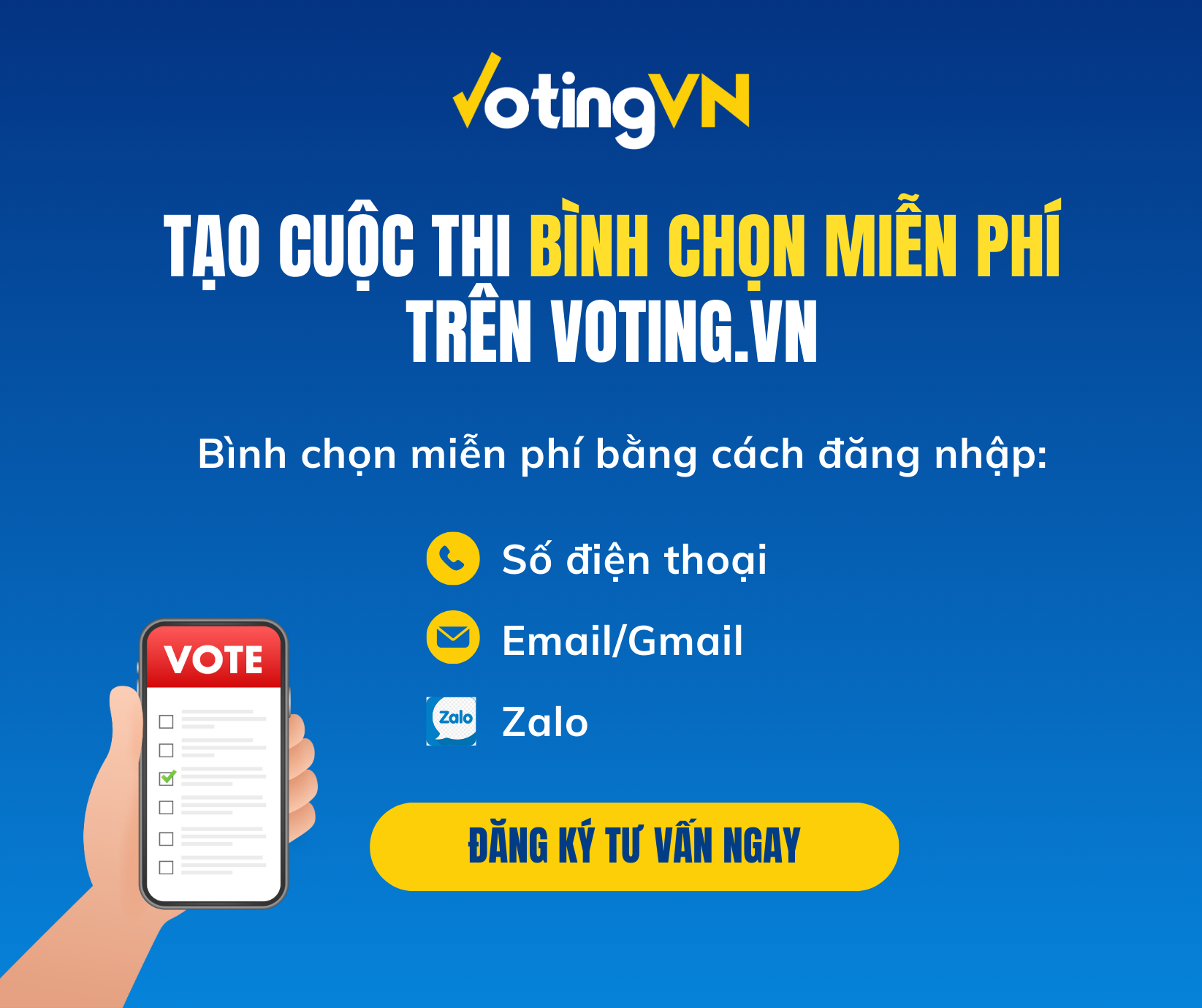 TẠO CUỘC THI BÌNH CHỌN TRỰC TUYẾN MIỄN PHÍ, UY TÍN CHO MỌI CUỘC THI VỚI VOTING.VN